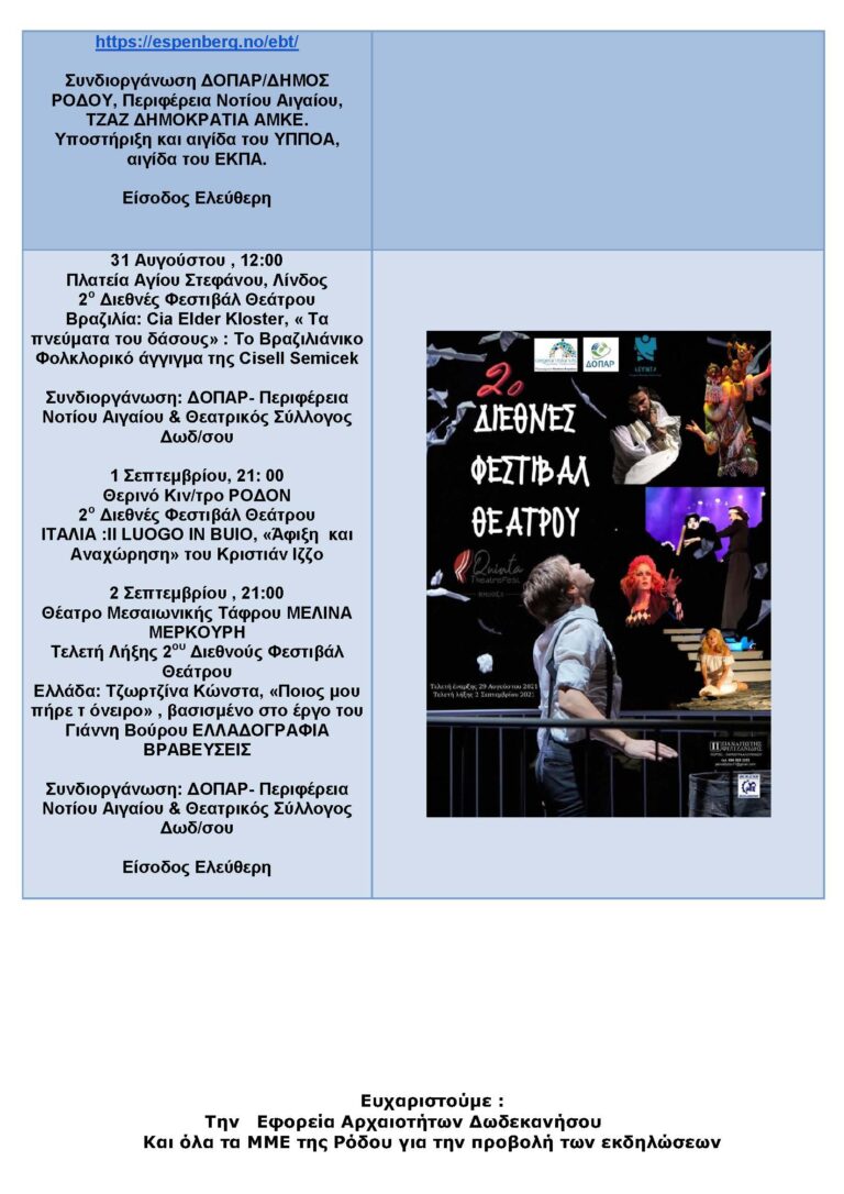 ΠΟΛΙΤΙΣΤΙΚΟ ΚΑΛΟΚΑΙΡΙ -ΑΥΓΟΥΣΤΟΣ 2021 – ΔΩΔΕΚΑΝΗΣΟΣ